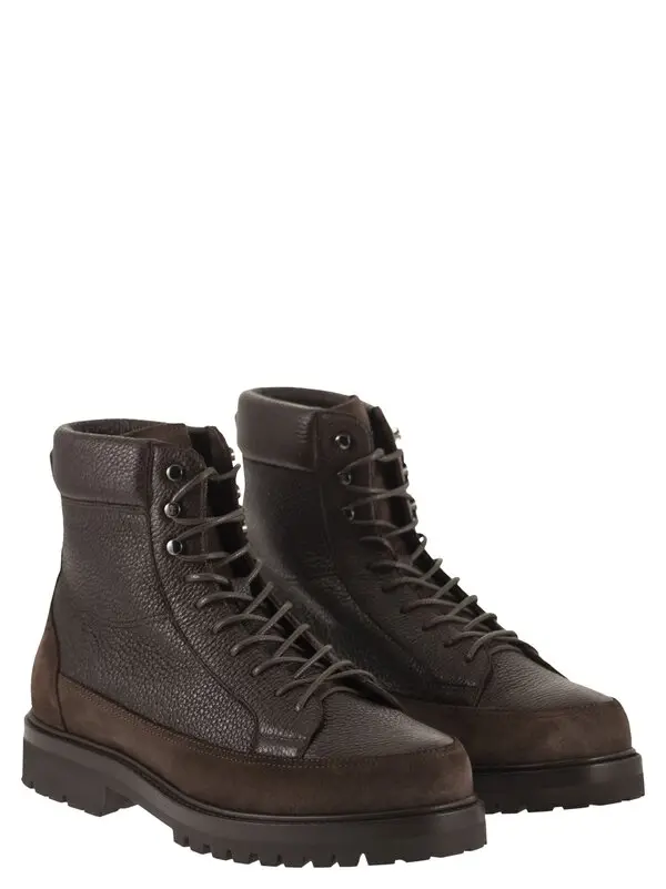 Brunello Cucinelli Grained Leather And Suede Lace-up Boots