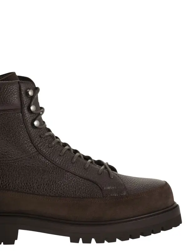 Brunello Cucinelli Grained Leather And Suede Lace-up Boots