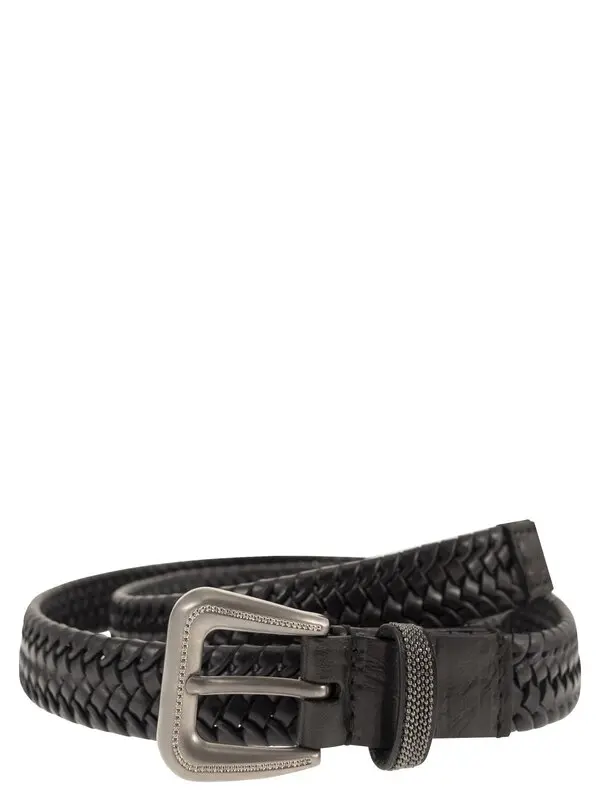 Brunello Cucinelli Braided Stretch Leather Belt With Eco Finish Brass Buckle - Black