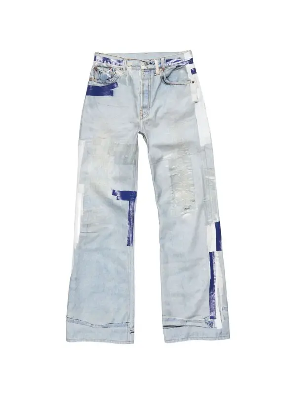 Acne Studios Light Blue Distressed Tape Detail Denim Trousers - Multicolor