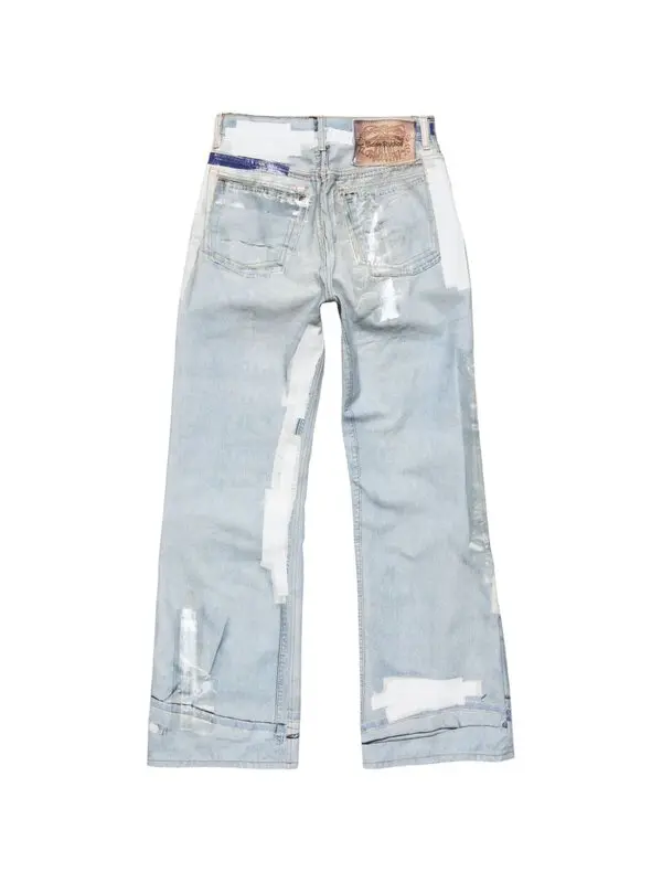 Acne Studios Light Blue Distressed Tape Detail Denim Trousers - Multicolor