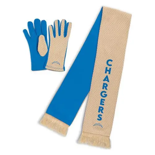 WEAR BY ERIN ANDREWS Los Angeles Chargers Tonal Microcheck Scarf & Glove Set - Tan