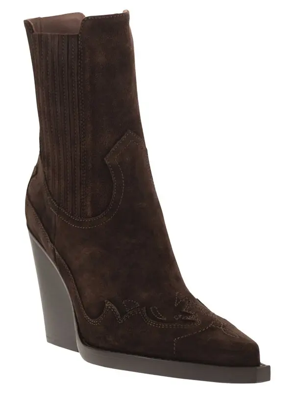 Paris Texas Dallas Embroidered Suede Western Ankle Boots