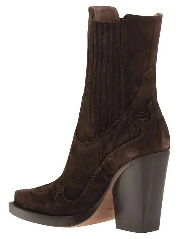 Paris Texas Dallas Embroidered Suede Western Ankle Boots