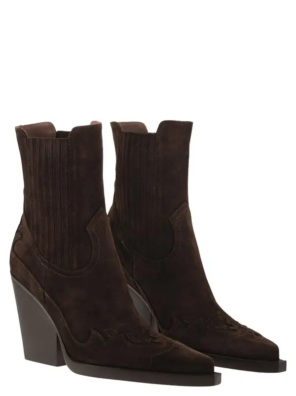 Paris Texas Dallas Embroidered Suede Western Ankle Boots