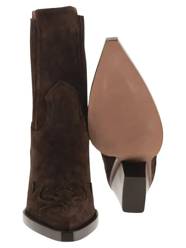 Paris Texas Dallas Embroidered Suede Western Ankle Boots