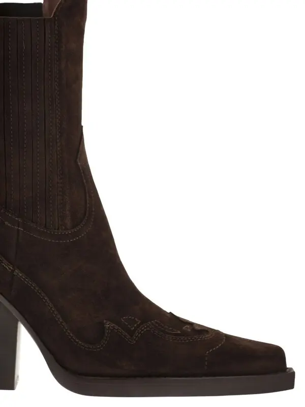 Paris Texas Dallas Embroidered Suede Western Ankle Boots
