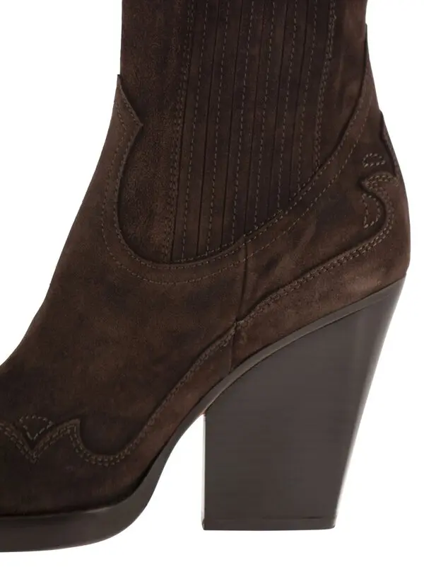 Paris Texas Dallas Embroidered Suede Western Ankle Boots