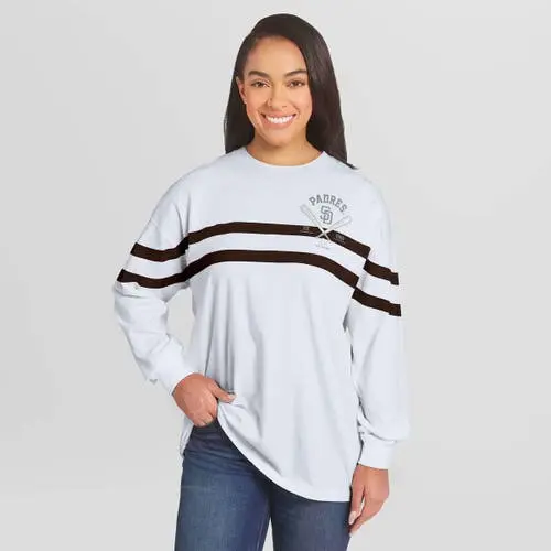 WEAR BY ERIN ANDREWS San Diego Padres Oversized Long Sleeve Striped T-shirt - White