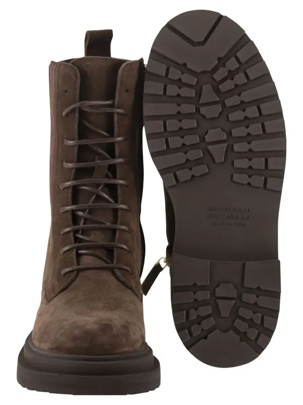 Brunello Cucinelli Suede And Cashmere Combat Boots With Monili Trim