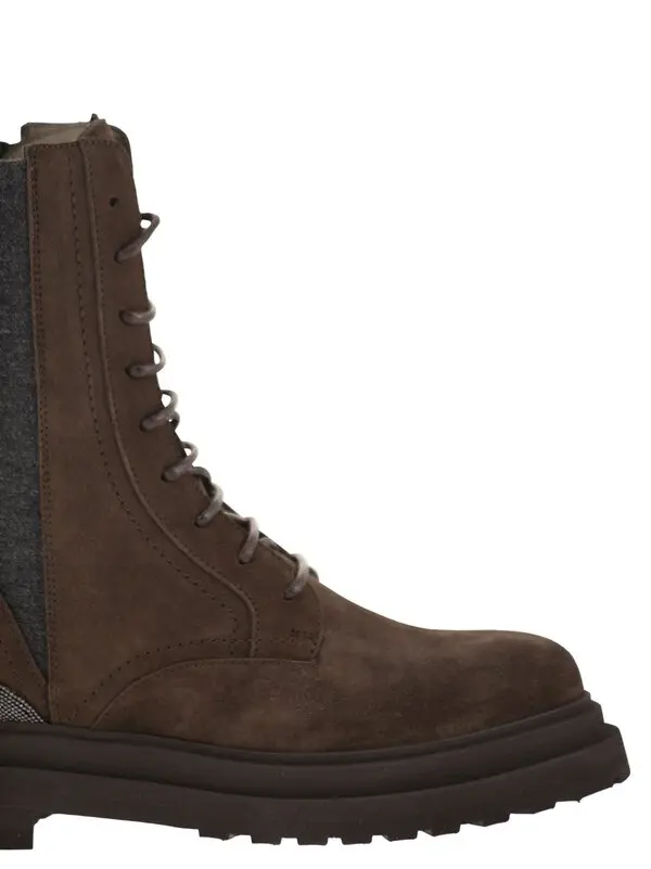 Brunello Cucinelli Suede And Cashmere Combat Boots With Monili Trim