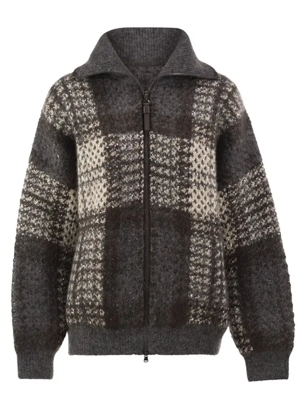 Brunello Cucinelli Jacquard Knit Bomber Cardigan With Sequins