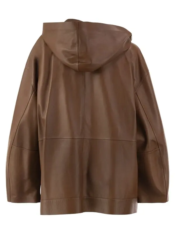 Max Mara Lambskin Leather Hooded Jacket