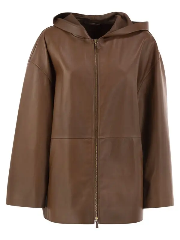 Max Mara Lambskin Leather Hooded Jacket - Brown