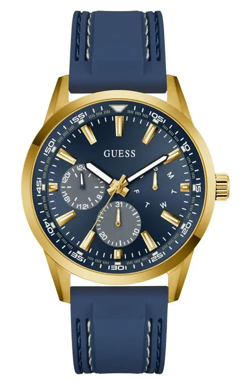 Guess Multifunction Silicone Strap Watch - Blue