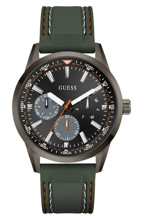 Guess Multifunction Silicone Strap Watch - Green