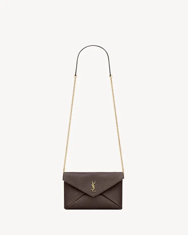 Saint Laurent Cassandre Small Chain Pouch In Lambskin - Santal