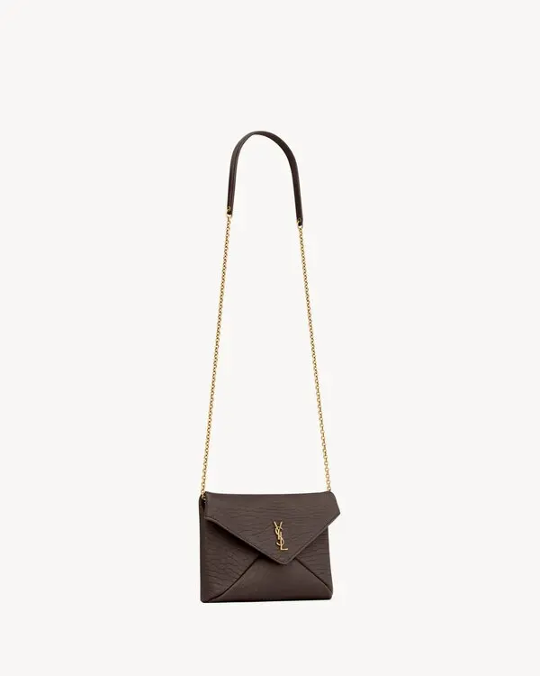 Saint Laurent Cassandre Small Chain Pouch In Lambskin - Santal