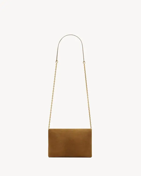 Saint Laurent Cassandre Small Chain Pouch In Suede - Caramel Cognac