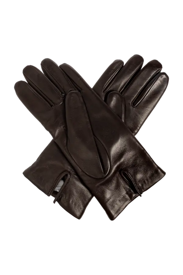 Max Mara Leather Gloves With Gold Tone Logo