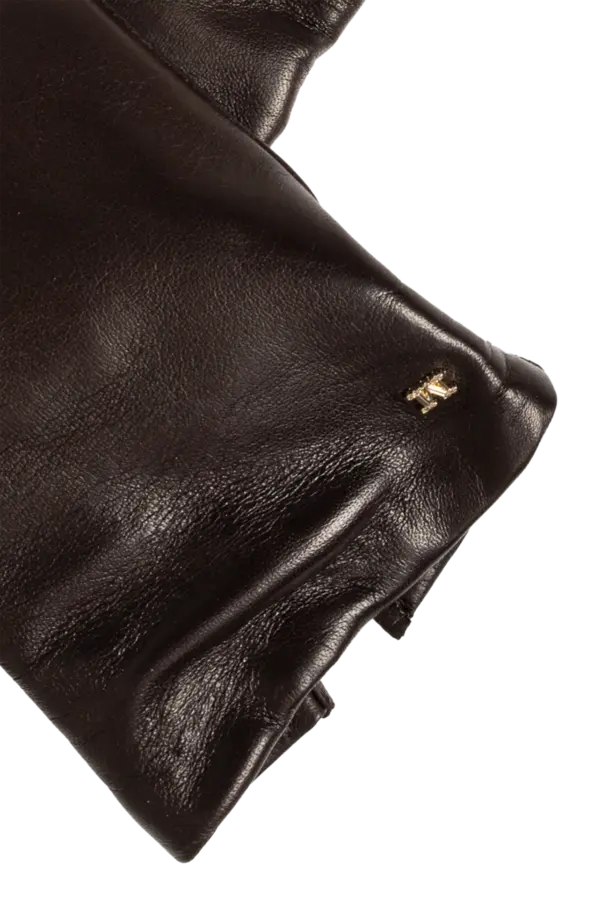 Max Mara Leather Gloves With Gold Tone Logo