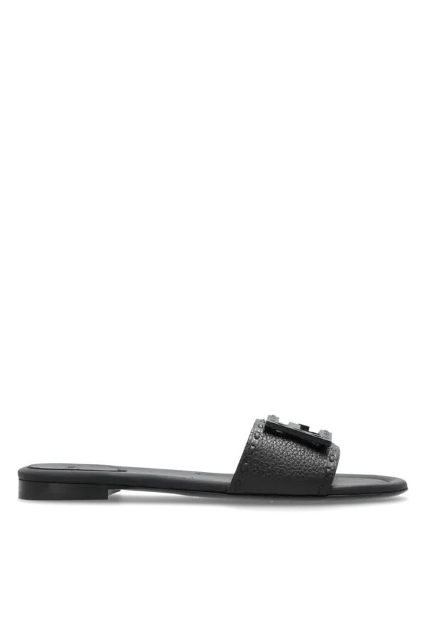 Fendi Baguette Leather Slides - Black