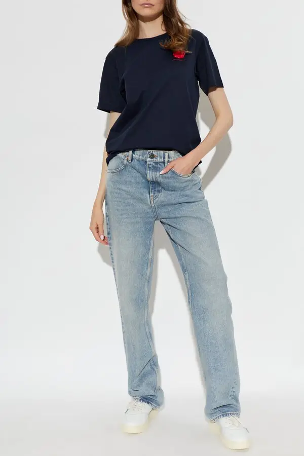 Emporio Armani Cotton T-shirt With Red Appliqué And Script Detail