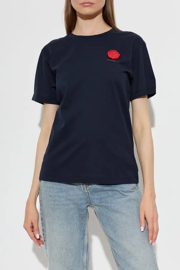 Emporio Armani Cotton T-shirt With Red Appliqué And Script Detail