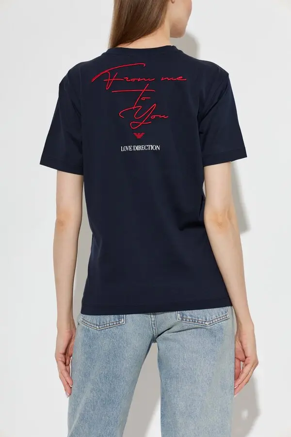 Emporio Armani Cotton T-shirt With Red Appliqué And Script Detail