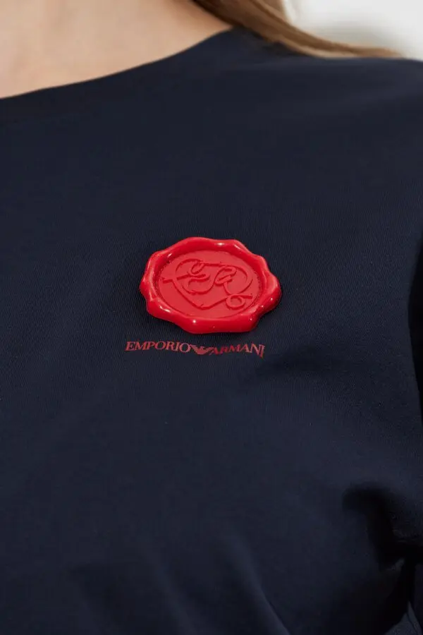 Emporio Armani Cotton T-shirt With Red Appliqué And Script Detail
