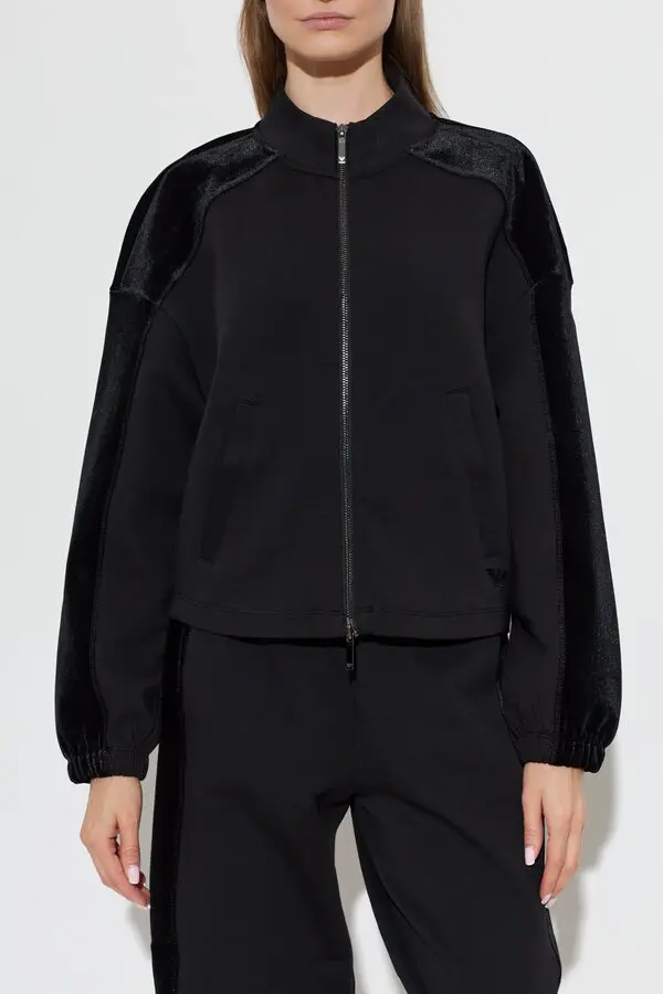 Emporio Armani Zip-up Sweatshirt With Velvet Side Stripes