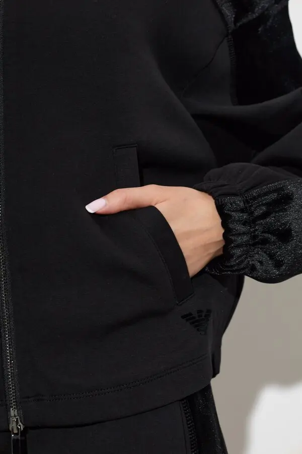 Emporio Armani Zip-up Sweatshirt With Velvet Side Stripes