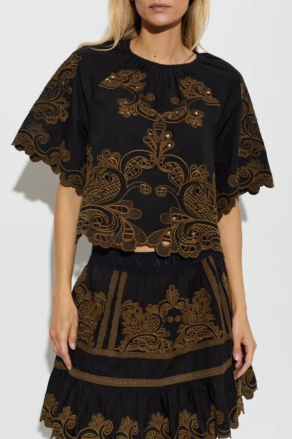 ALLSAINTS Miriam Embroidered Cropped Top - Black