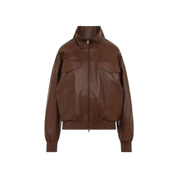 Balenciaga High Collar Leather Blouson - Brown