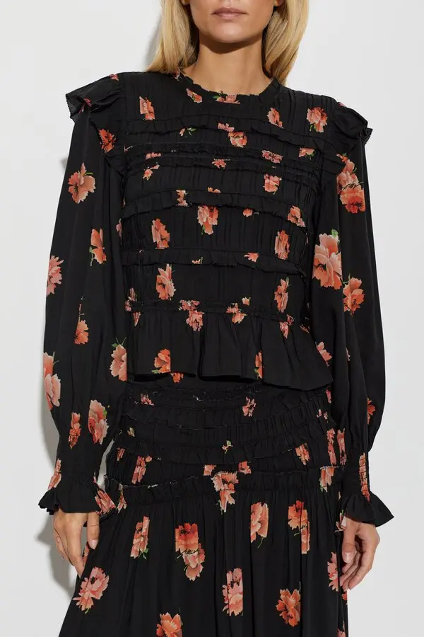 ALLSAINTS Lauren' Floral Print Ruffled Viscose Shirt