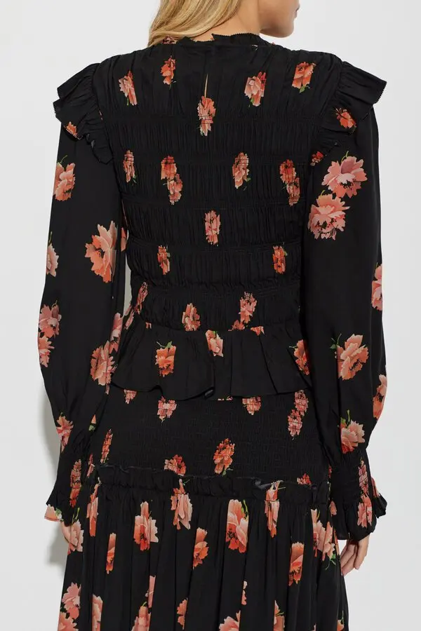 ALLSAINTS Lauren' Floral Print Ruffled Viscose Shirt