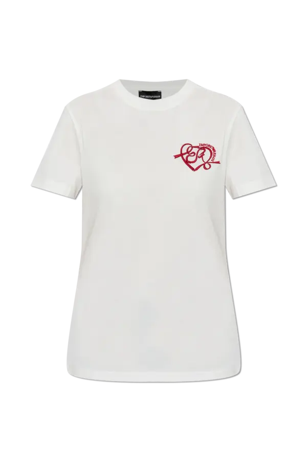 Emporio Armani T-shirt With Embroidered Heart Logo - White