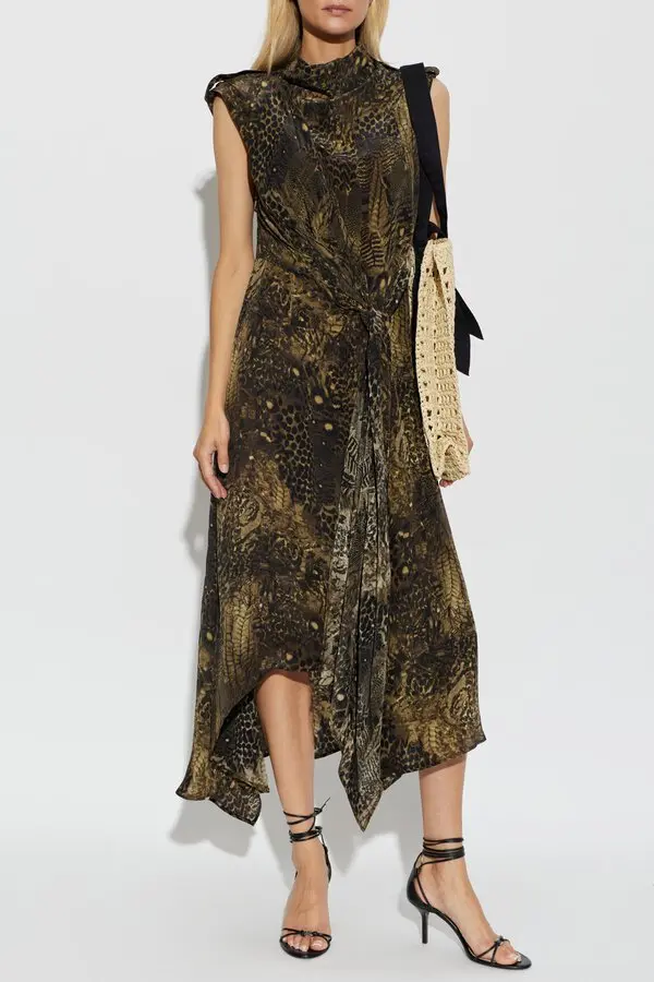 ALLSAINTS Persia' Asymmetrical Hem Dress With Mock Neck And Self-tie Waist