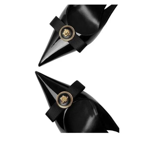 Versace Ribbon Patent Slingbacks - Black