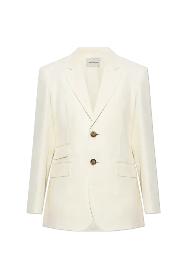 AMI Paris Cotton Linen Blend Blazer With Side Slits