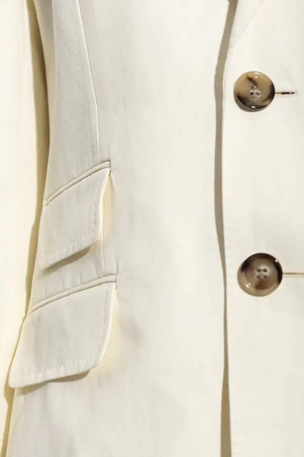 AMI Paris Cotton Linen Blend Blazer With Side Slits