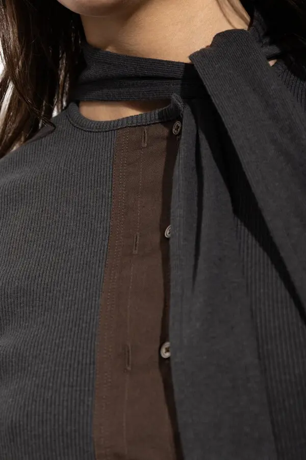 LEMAIRE Ribbed Knit Top With Decorative Tie