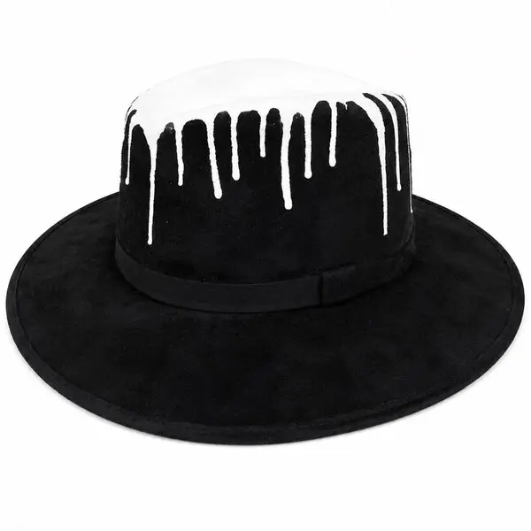 BELLA SOUL Hand-painted Vegan Suede Fedora With Wide Brim