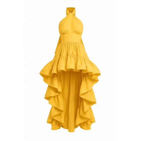 OFUURE Ima Hi-low Ruffled Dress With Tie Neck - Yellow