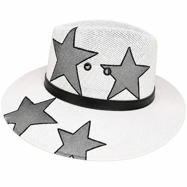 BELLA SOUL Hand-painted Jute Sun Hat With Silver Stars
