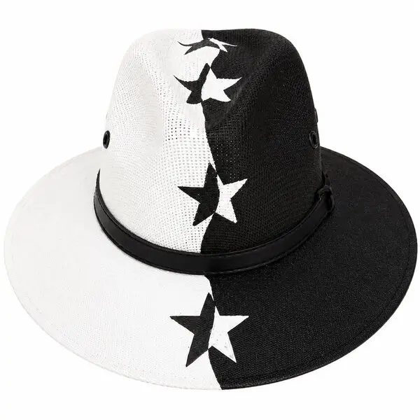 BELLA SOUL Black / White Stella Split Painted Jute Hat