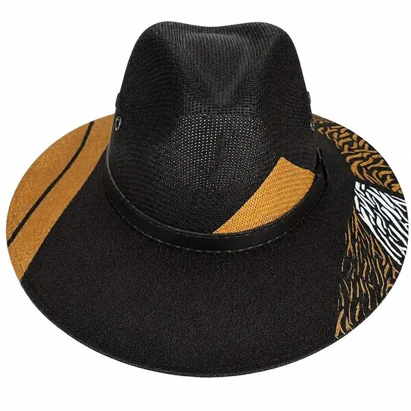 BELLA SOUL Hand-painted Jute Fedora Hat With Gilded Onyx Pattern