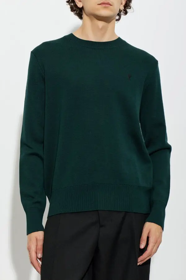 AMI Paris Wool Sweater With Embroidered Logo