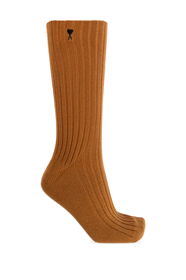 AMI Paris Ribbed Crew Socks With Logo Detail