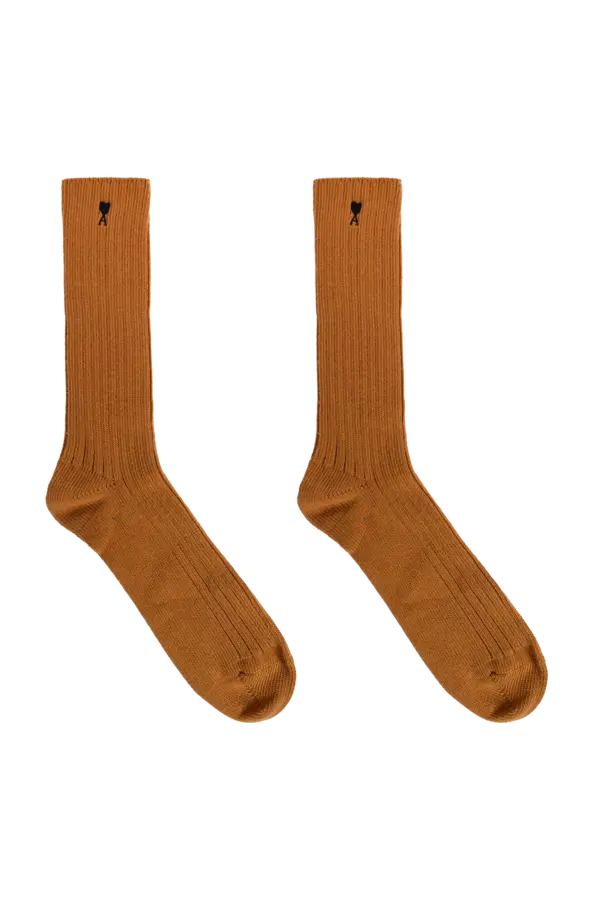 AMI Paris Ribbed Crew Socks With Logo Detail